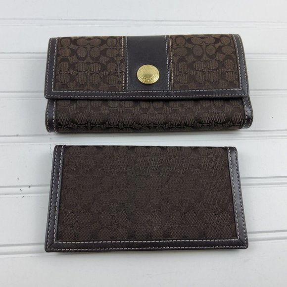 Coach | Bags | Coach Signature Leather Stripe Wallet With Checkbook ...